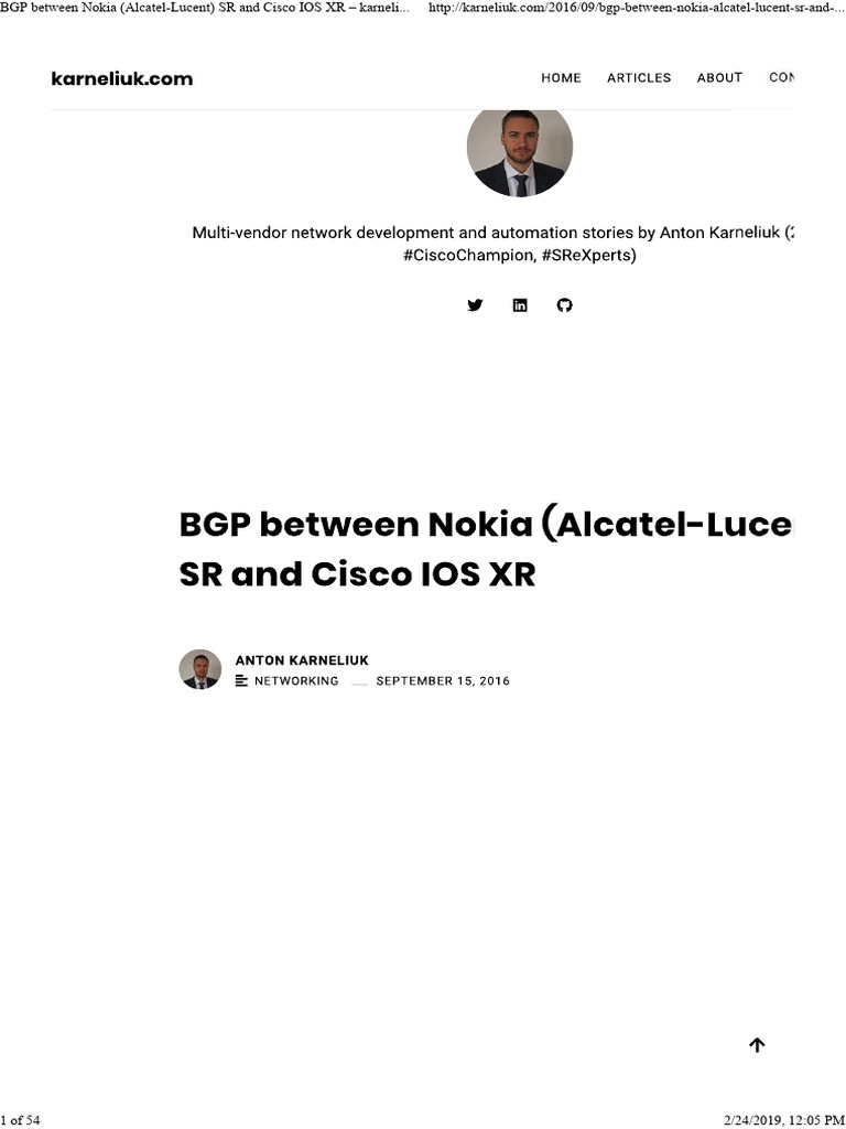 BGP Between Nokia (Alcatel-Lucent) SR and Cisco IOS XR - Karneliuk | PDF | Router (Computing ...