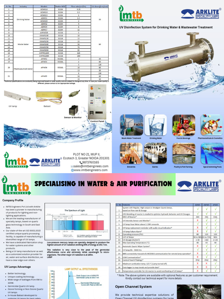 IMTB-Arklite UV Disinfection | PDF | Ultraviolet | Water