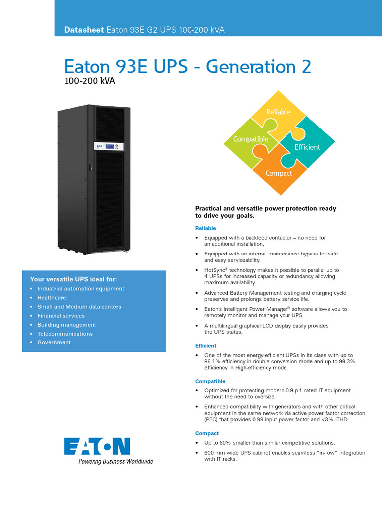VF Eaton-93e-G2-Ups-100-200-Kva-Datasheet-Ps153046en-Lr | PDF ...