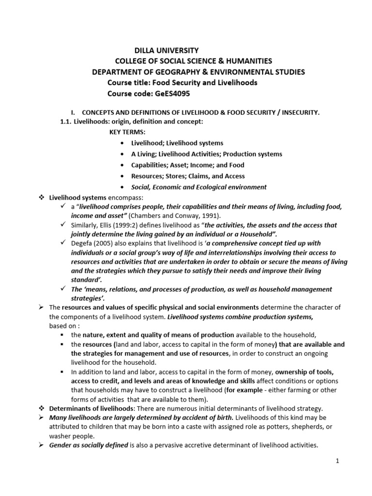 Note On Food Security & Livelihood | PDF | Food Security | Sustainability