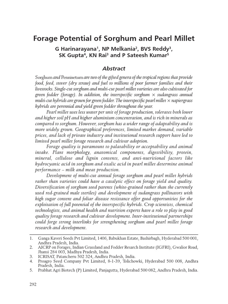 Forage Potential of Sorghum and Pearl Millet | PDF | Plant Breeding ...