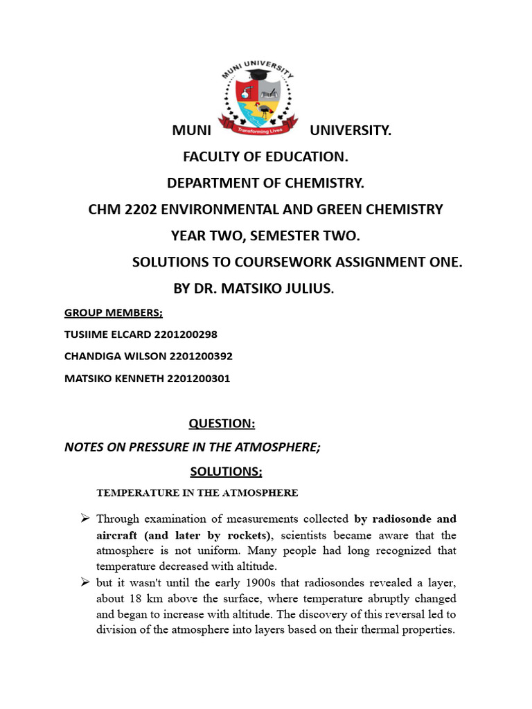 Chemistry Coursework - For Group B | PDF | Atmosphere Of Earth ...