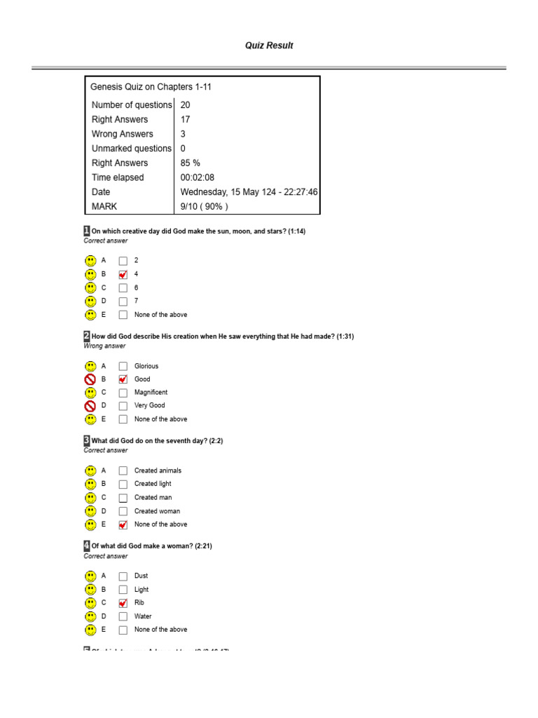 Genesis Quiz Results | PDF