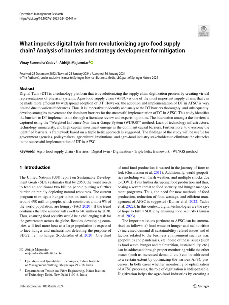 What Impedes Digital Twin From Revolutionizing Agro Food Supply Chain ...