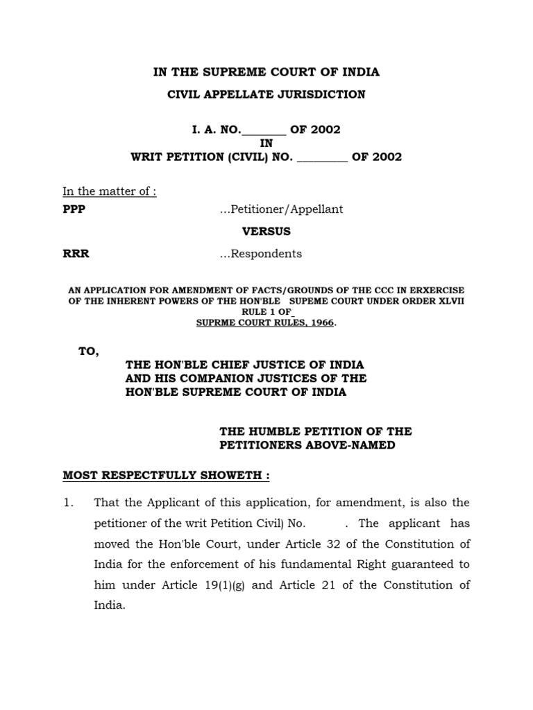 Amendment Application for Writ Petition | PDF | Certiorari | Writ