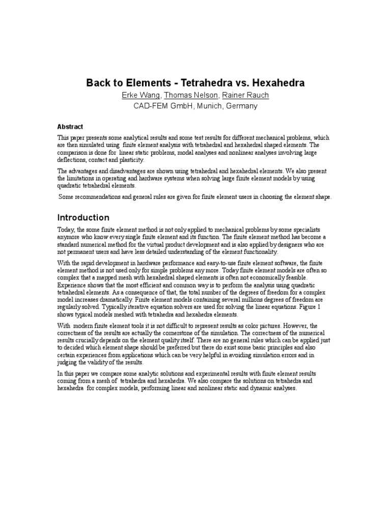 Quadratic Tetrahedron Download Free Pdf Finite Element Method Bending