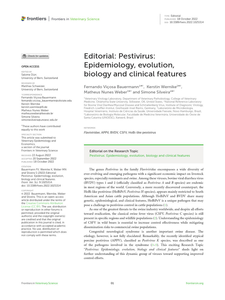 Editorial Pestivirus Epidemiology Evolution Biolog | PDF | Pig | Virus