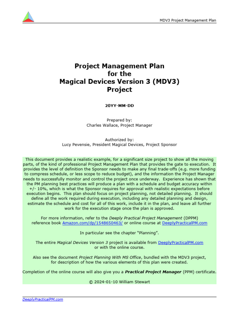 2 - MDV3 Project Management Plan | PDF | Project Management | Outsourcing