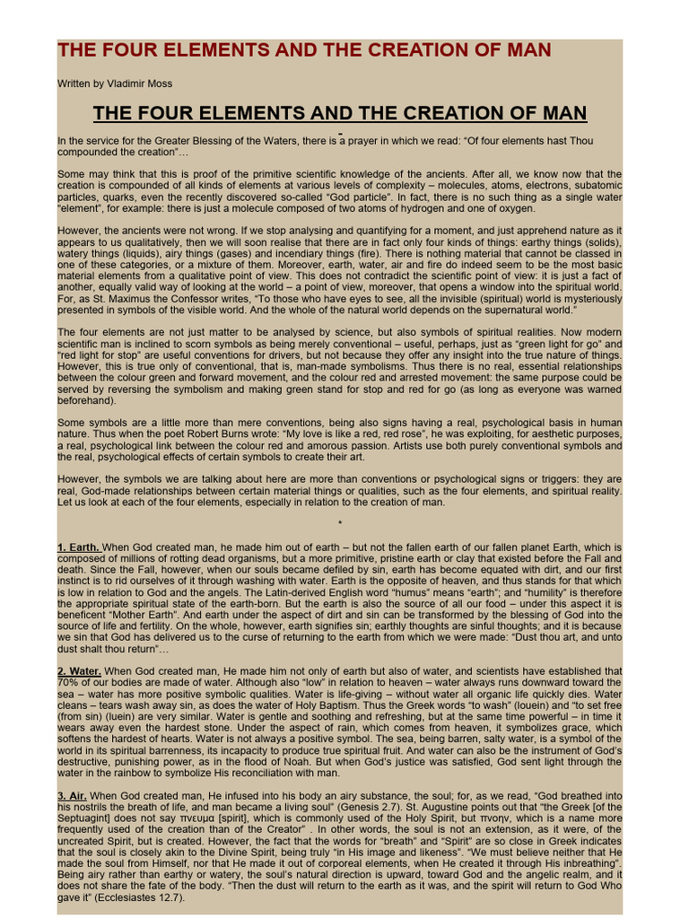 The Four Elements and The Creation of Man | PDF | Soul | Baptism