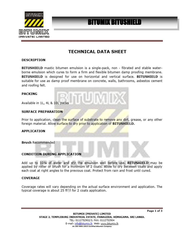 TDS FOR BITUSHIELD | Download Free PDF | Water | Materials
