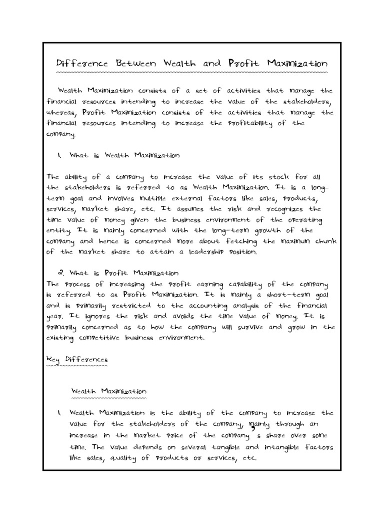 Difference Between Wealth And Profit Maximization Pdf Factor Income Distribution Economics