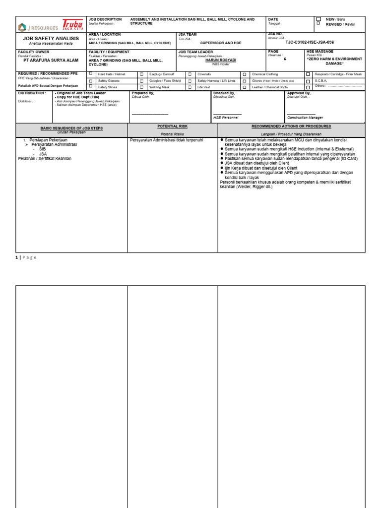 F-Tjc-Hse-046 Form Jsa Rev 02 | PDF