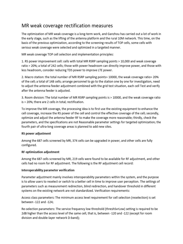 MR weak coverage rectification measures | Download Free PDF | Program Optimization | Computing