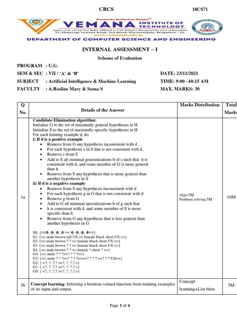 18CS71_IA1_SCHEME | Download Free PDF | Applied Mathematics | Algorithms And Data Structures