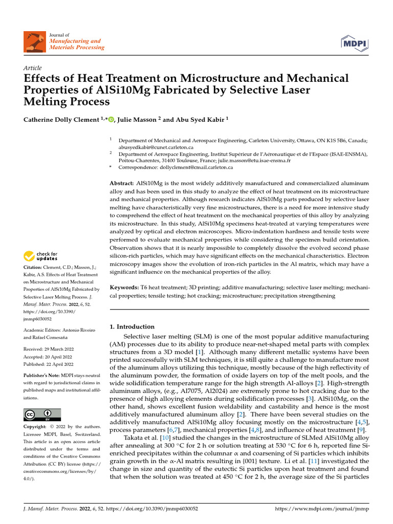 Effects of heat treatment on microstructure and mechanical properties of AlSi10Mg fabricated by ...