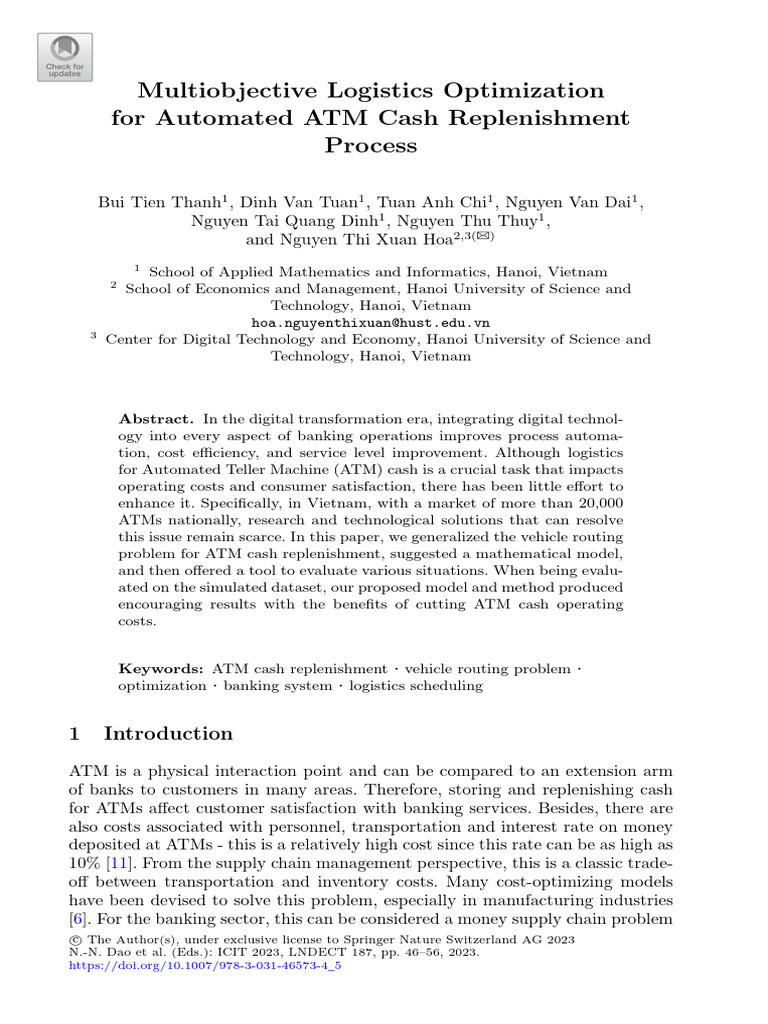 Multiobjective Logistics Optimization For Automated ATM Cash Replenishment Process | PDF ...
