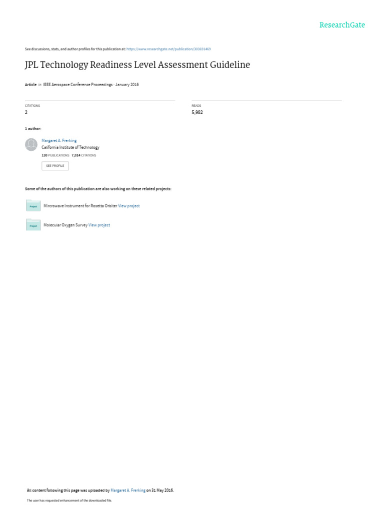 JPL Technology Readiness Level Assessment Guideline: IEEE Aerospace ...