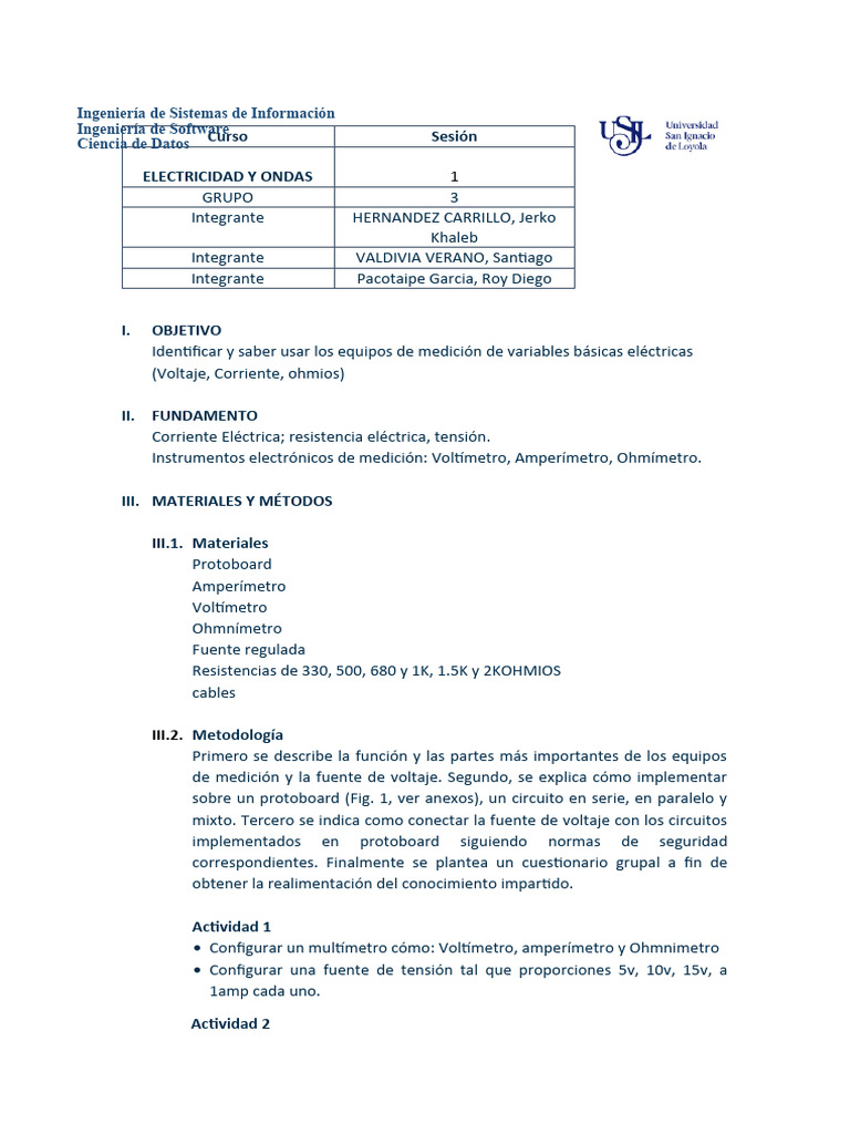 GUÍA DE PRÁCTICA DE LABORATORIO N° 1 terminado | Descargar gratis PDF | Resistor | Resistencia ...