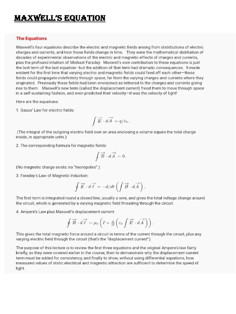Maxwell’s Equation | PDF | Waves | Electromagnetic Radiation
