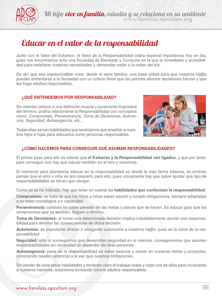 Claves para Educar en Responsabilidad Infantil | PDF | Toma de ...