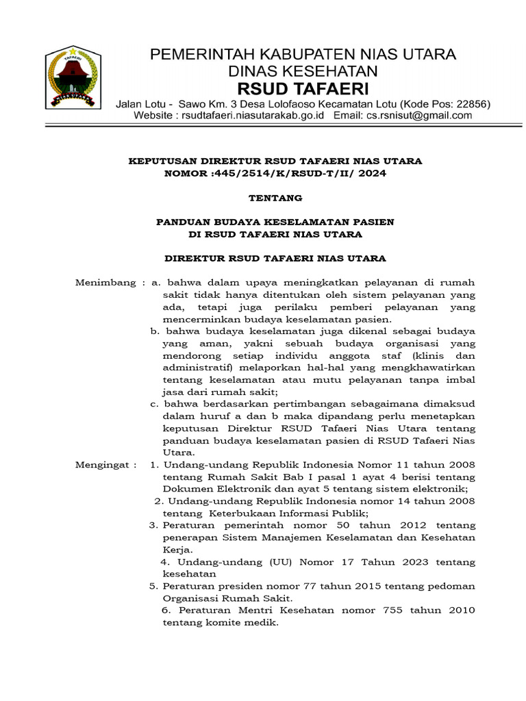 SK Program Budaya Keselamatan Pasien | PDF