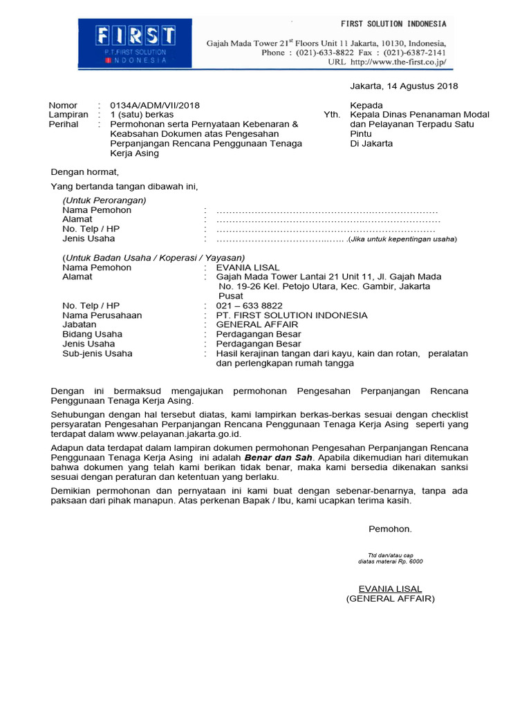 Formulir RPTKA | PDF