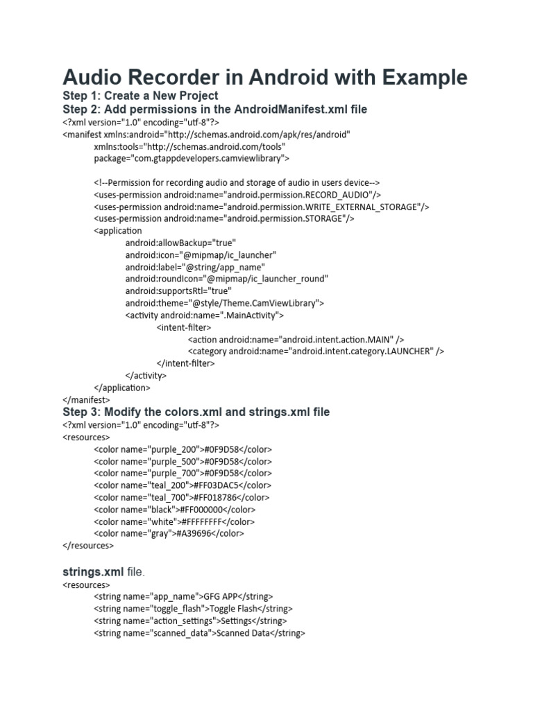 Audio Recorder in Android with Example | PDF | Filename | Android (Operating System)