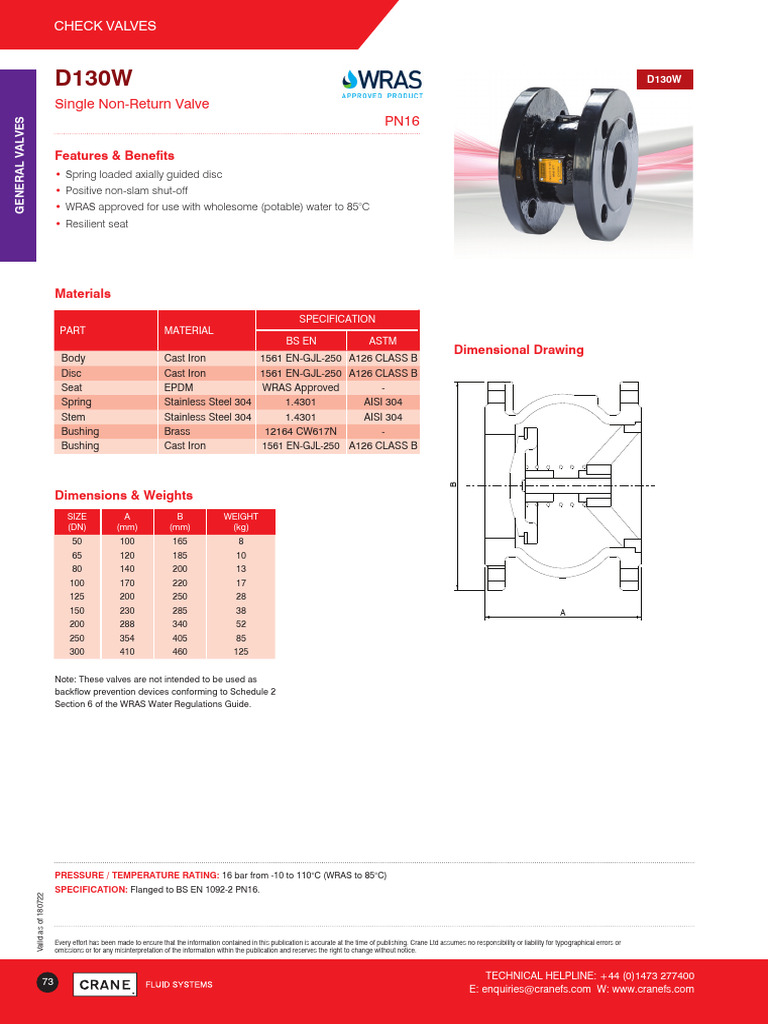 D130W Non Return Valve DS CraneFS 0722 | PDF | Valve | Plumbing