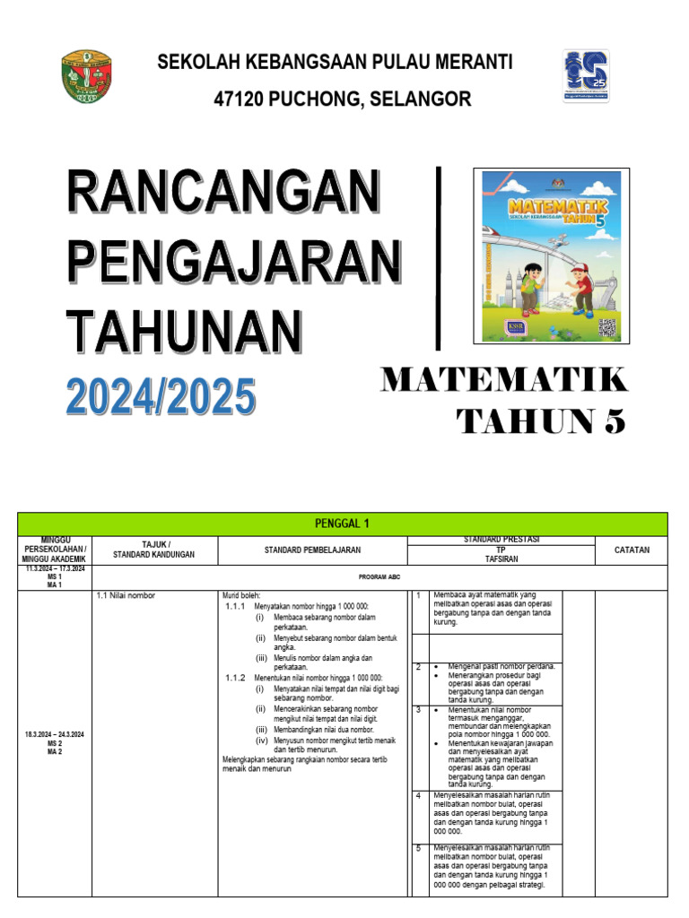 Rpt Math Tahun 5 2024_2025 | PDF