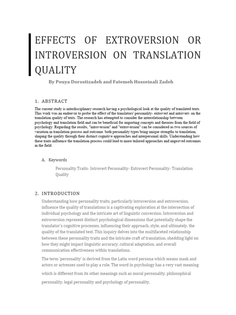 Effect of Extroversion and Introvelj On Translation Quality | PDF | Extraversion And ...