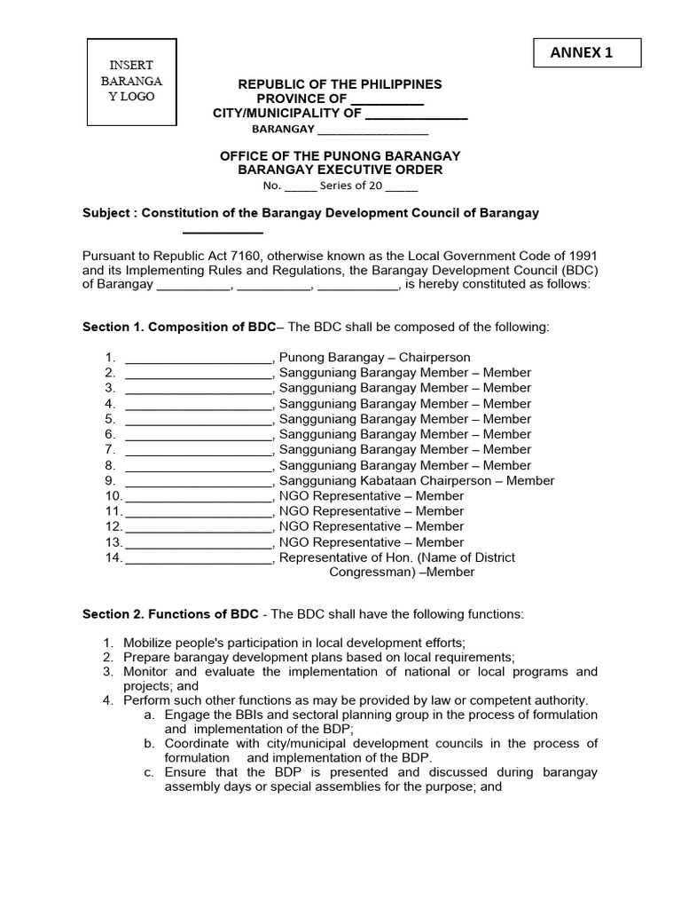 Barangay Development Council Constitution | PDF | Government