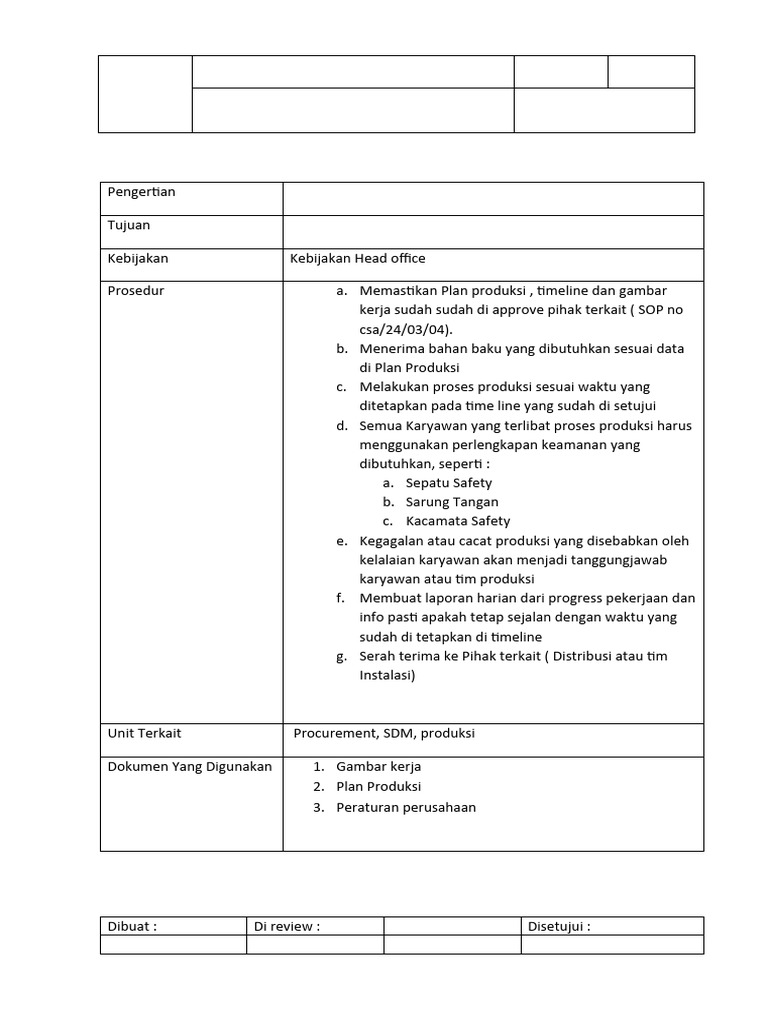 SOP Proses Produksi Pesanan Customer (SOP 05) | PDF | Teknologi & Rekayasa