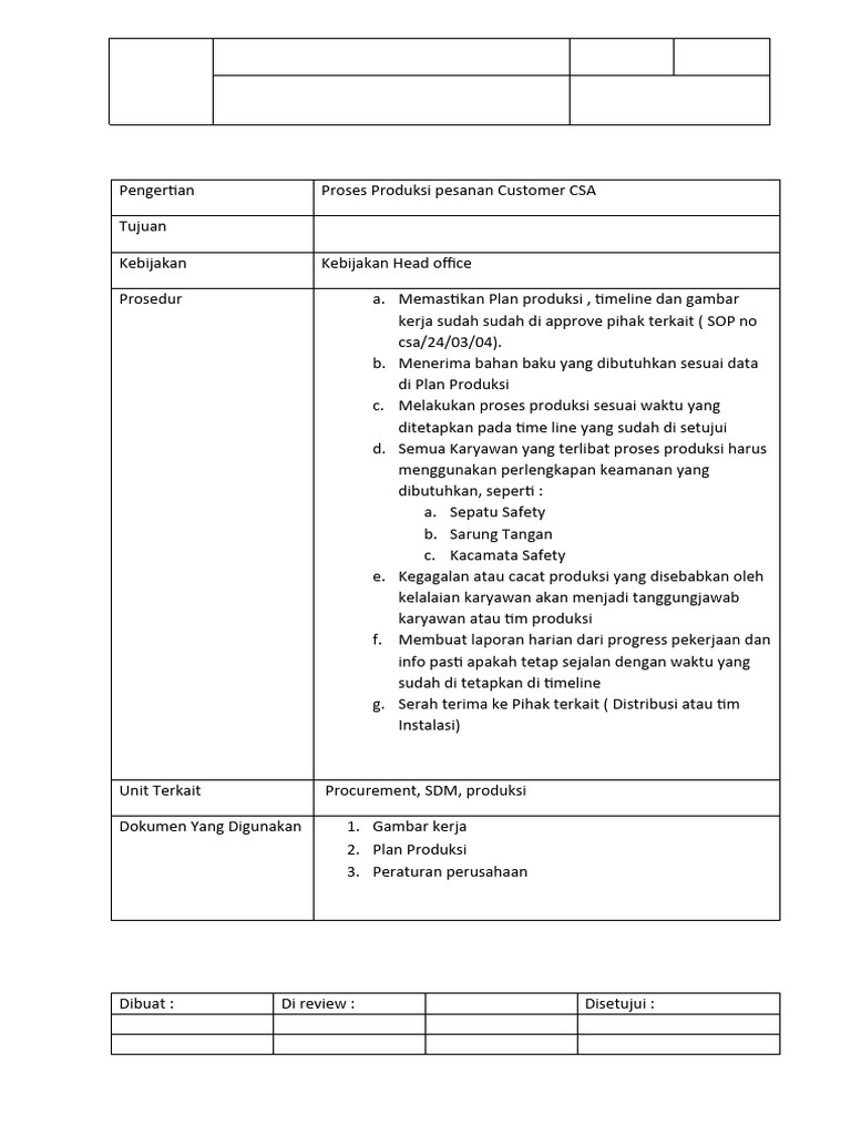 SOP Proses Produksi Pesanan Customer (SOP 05) | PDF