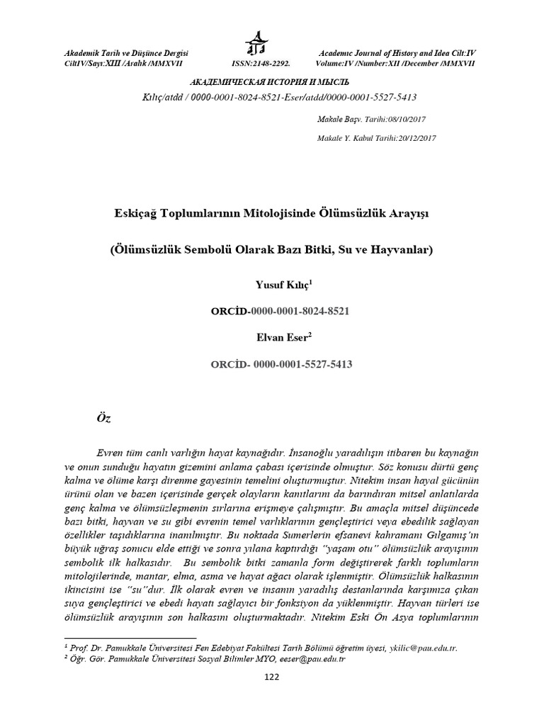 Eskicag Toplumlarinin Mitolojisinde Olum | PDF