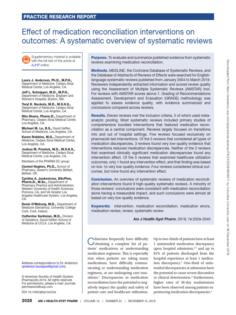 10 1093@ajhp@zxz236 | PDF | Systematic Review | Evidence Based Medicine
