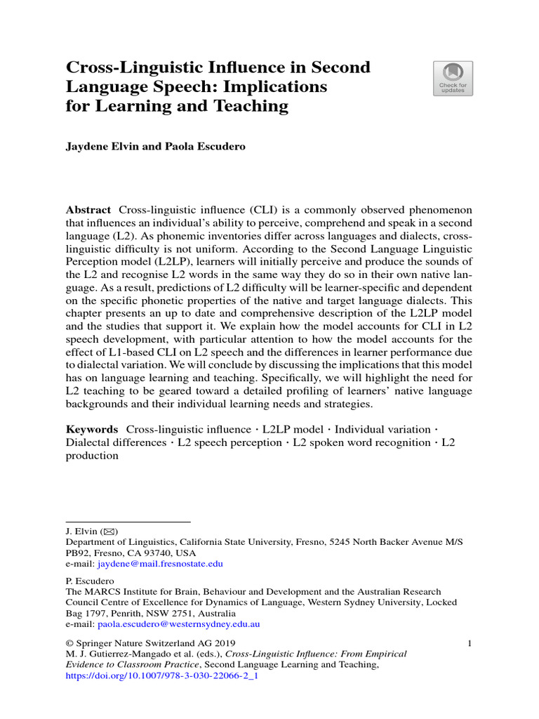 Cross-Linguistic Influence in Second | PDF | Second Language | Language ...