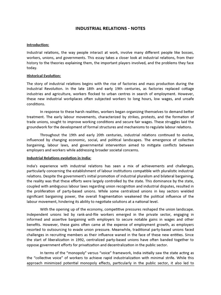 IR Notes | PDF | Capitalism | Employment