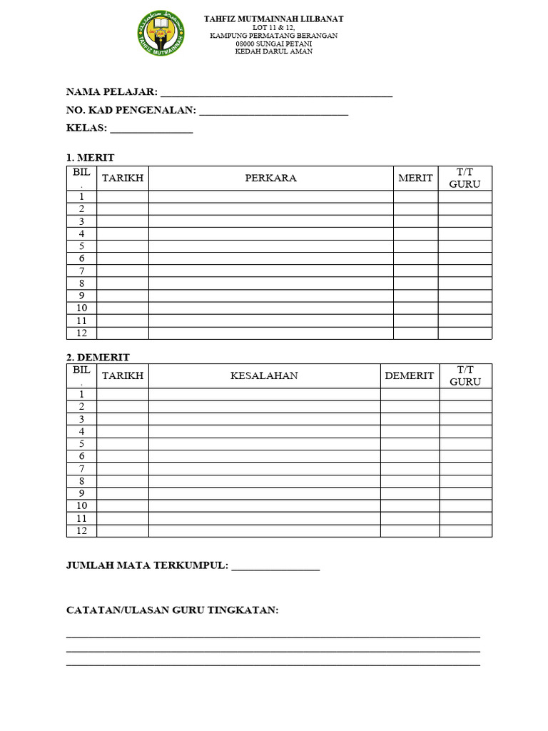 Borang Merit Demerit Pdf