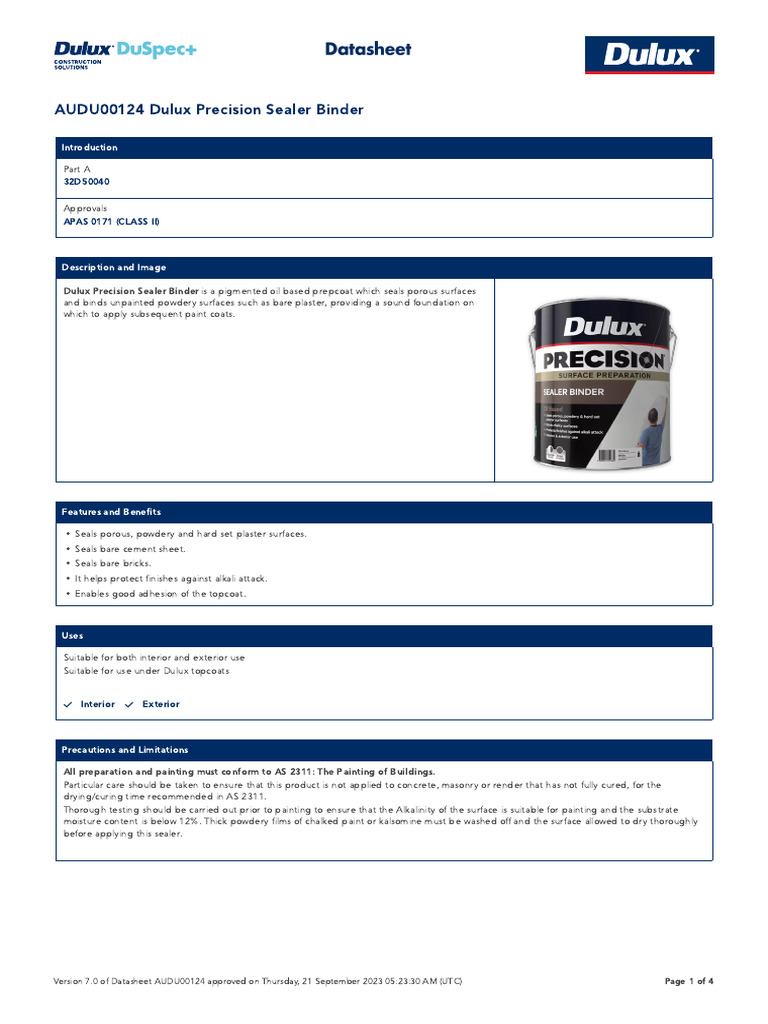 Dulux Precision Sealer Binder | Download Free PDF | Paint | Plaster