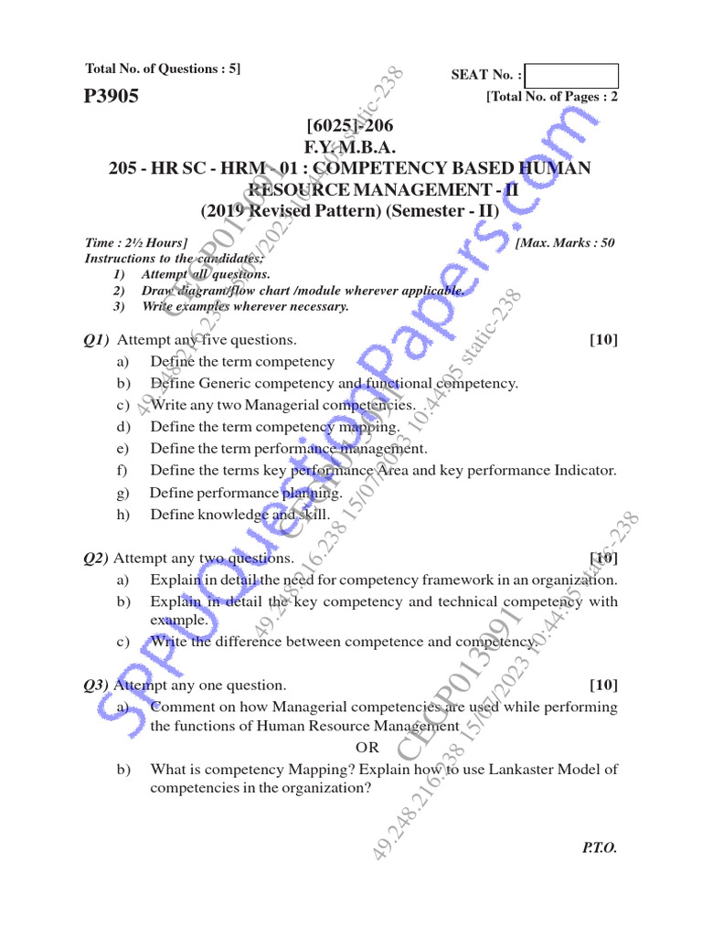 Competency-Based HRM Exam Guide | PDF | Human Resource Management | Social Psychology