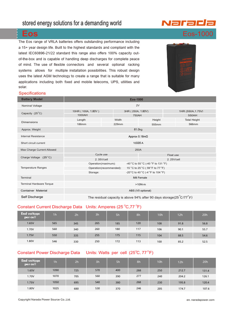 1.1 Product Sheet - Eos-1000 | PDF | Electricity | Energy Storage