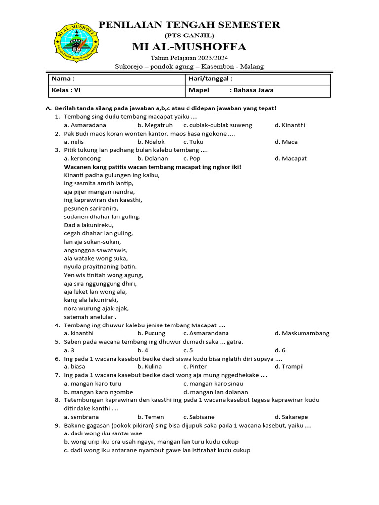 Pts Kls 6 B. Jawa SMT 1 | PDF
