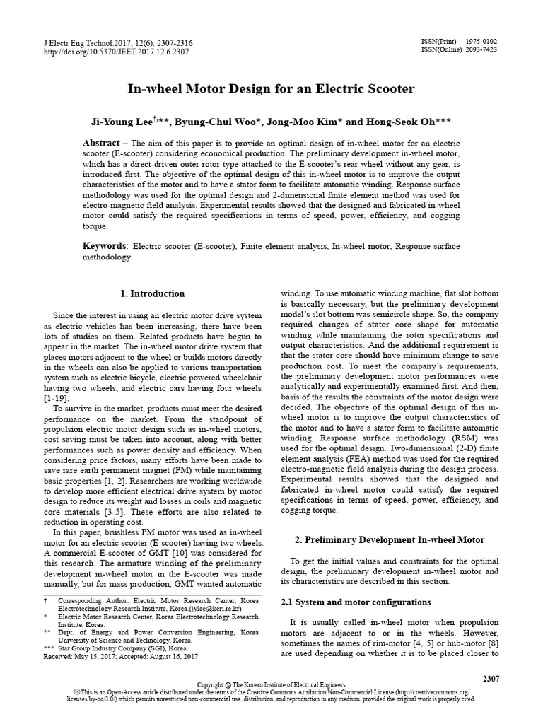 In-Wheel Motor Design For An Electric Scooter | PDF | Electric Motor ...