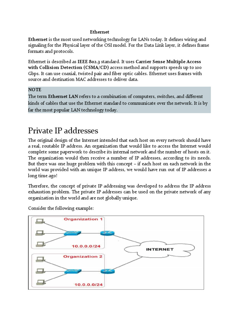 Private Ip Addresses: Ethernet Ethernet Is The Most Used Networking Technology For Lans Today ...