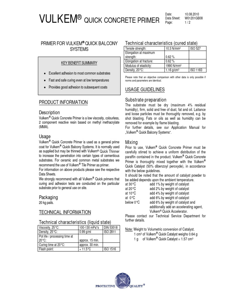 TDS VQ Concrete Primer_GB | PDF | Concrete | Materials Science