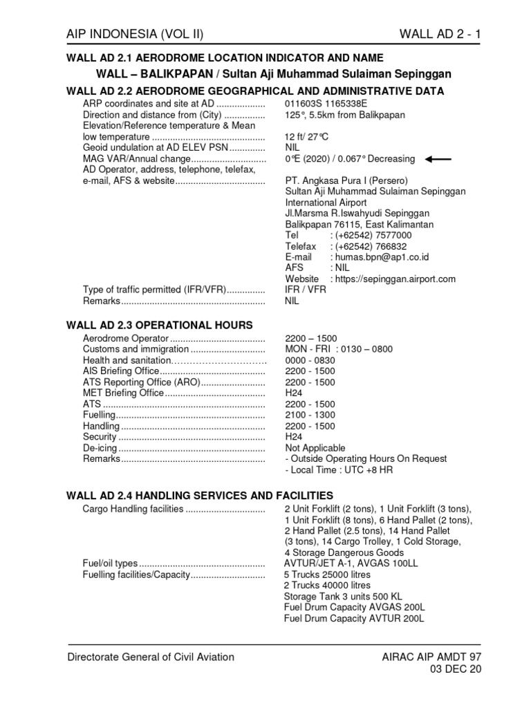 113-WALL AD 2.1 To AD 2.24 AIRAC AIP AMDT 97 03 DEC 20 | PDF | Air ...