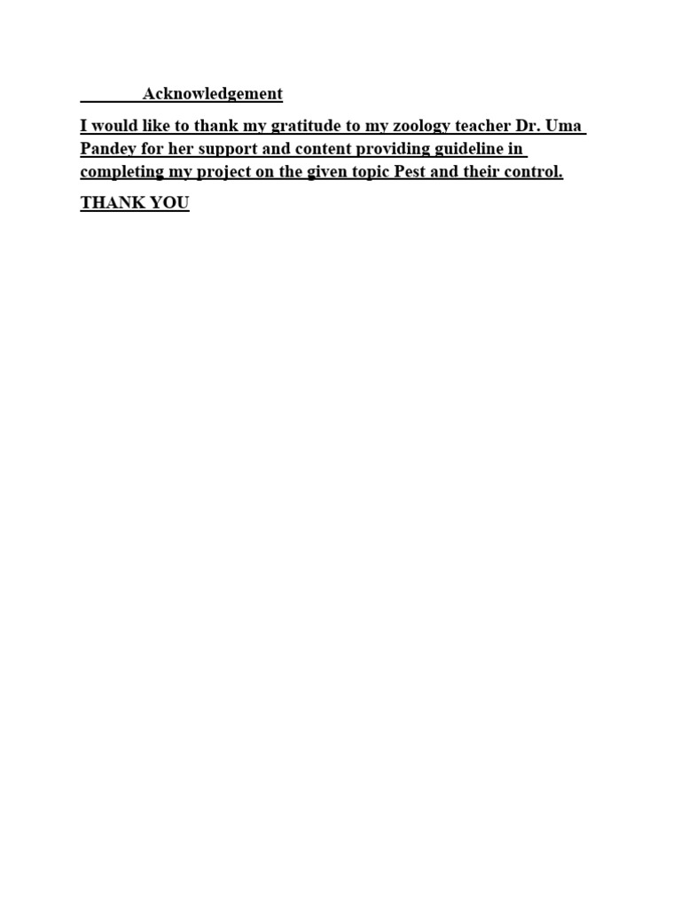 Acknowledgment for Pest Control Project | PDF