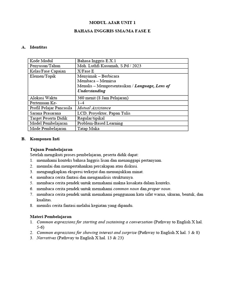 Unit 1 - Modul Ajar Pathway To English Sma Grade X | PDF | Karier & Perkembangan | Kajian Bahasa ...