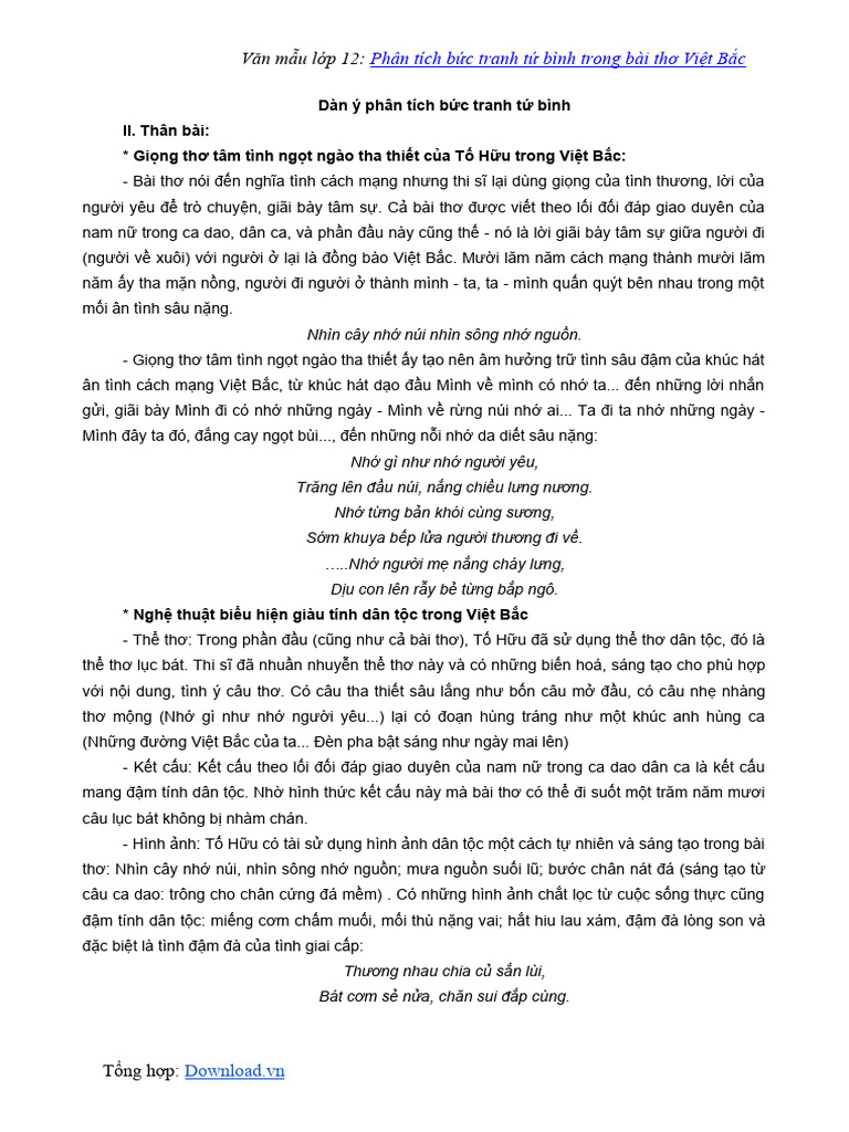 Buc Tranh Tu Binh Trong Bai Tho Viet Bac | PDF