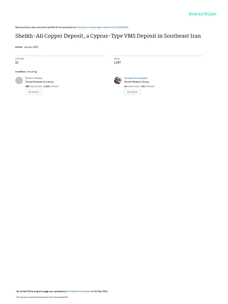 Sheikh Ali Copper Deposit A CyprusType VMS Deposit | PDF | Sedimentary ...